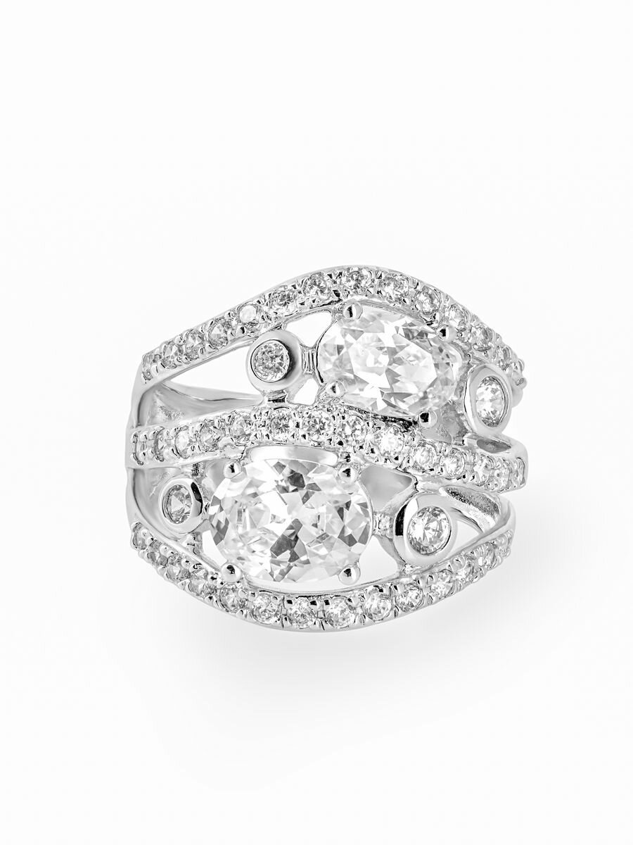 Кольцо на фалангу, серебро, 925 проба, родирование, фианит