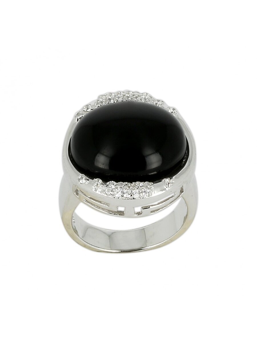 Кольцо, серебро, 925 проба, родирование, агат, фианит