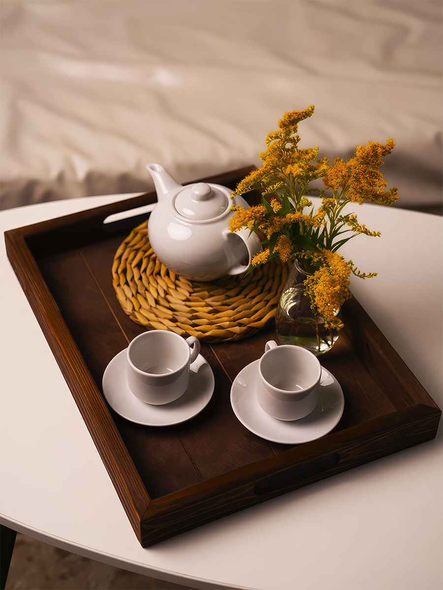 Поднос деревянный декоративный интерьерный для завтрака венге