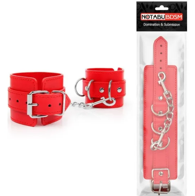 Оковы Notabu BDSM с кольцами и цепью красный