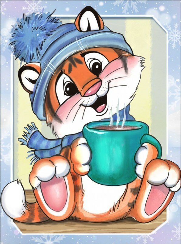 Набор Алмазная живопись #АЖ-4145 Тигренок в кофе, Алмазная Мозаика, 15 х 20 см