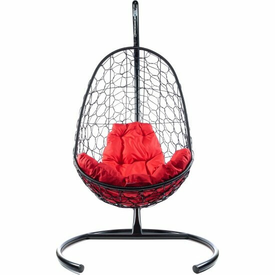 Подвесное кресло кокон M-group "Овал" с ротангом черное+красная подушка