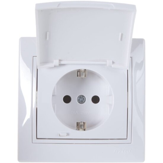Розетка Lezard 1-м СП Mira 16А IP20 с заземл. с защ. крышкой с бел. вставкой керамика бел, 701-0202-123