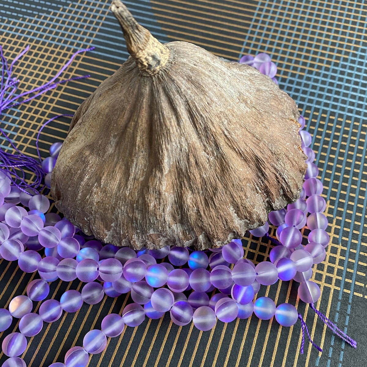 Бусины стеклянные круглые 20 шт, эффект лунного камня, цвет фиолетовый, 8 мм