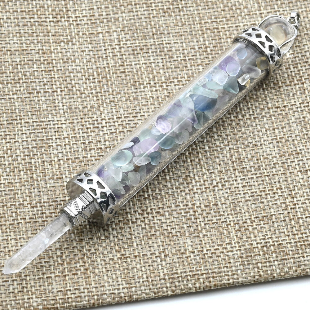 Маятник биолокационный с кристаллом 17*133мм, крошка из флюорита