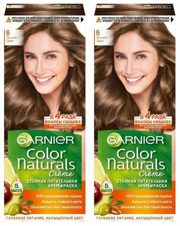 Garnier Стойкая крем-краска для волос Color Naturals, тон 6 Лесной орех, 110 мл, 2 шт