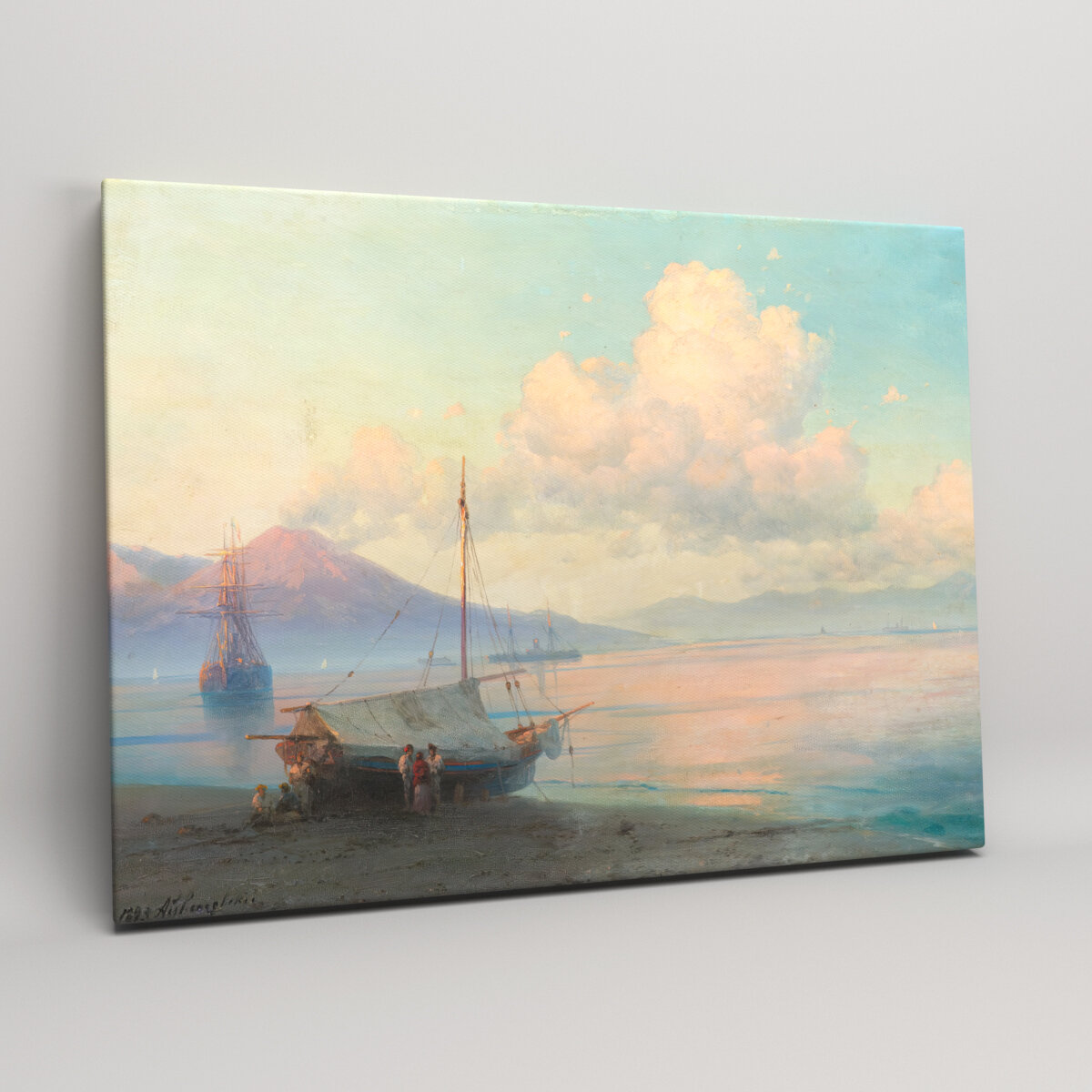 Картина на холсте, репродукция "Неаполитанский залив утром - Иван Айвазовский", с деревянным подрамником, размер 45x60 см