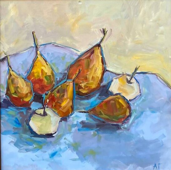 Яблоки и груши в тарелке натюрморт Картина маслом современный художник С. Петербург