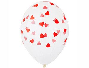 Шар латексный ненадутый Шелкография кристалл 14" Сердца красные 36 см (25 в уп)