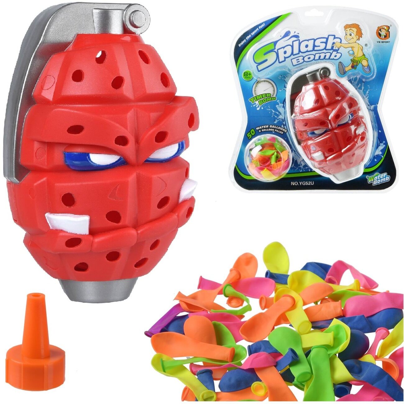Игрушка заводная д/бассейна Junfa Красная граната в наборе с 50 водяными бомбочками YG52U/красная