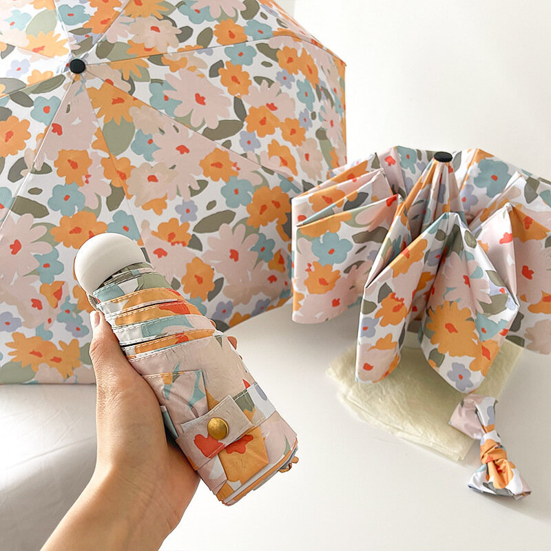 Японский и корейский автоматический зонт для женщин, свежий цветочный дизайн, зонт для защиты от солнца, двойное использование для солнца и дождя, черное покрытие, 50% off зонтов