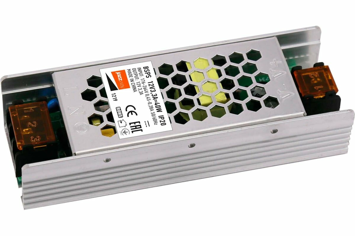 Блок питания для светодиодной ленты 40Вт 3.3А 12В IP20 BSPS метал. JazzWay 3329334A