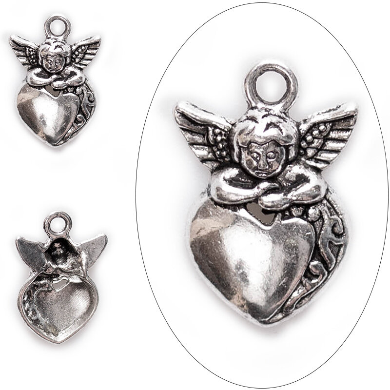 Подвеска, 25х16мм, амурчик с сердцем, базовый материал - цинковый сплав, стиль тибетское серебро, 5 шт.