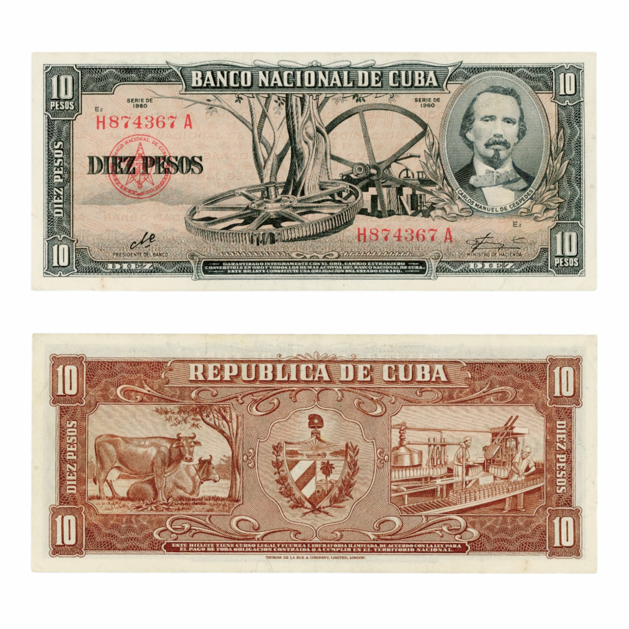 Банкнота Куба 10 песо 1960 год Extremely Fine (XF) Pick-88