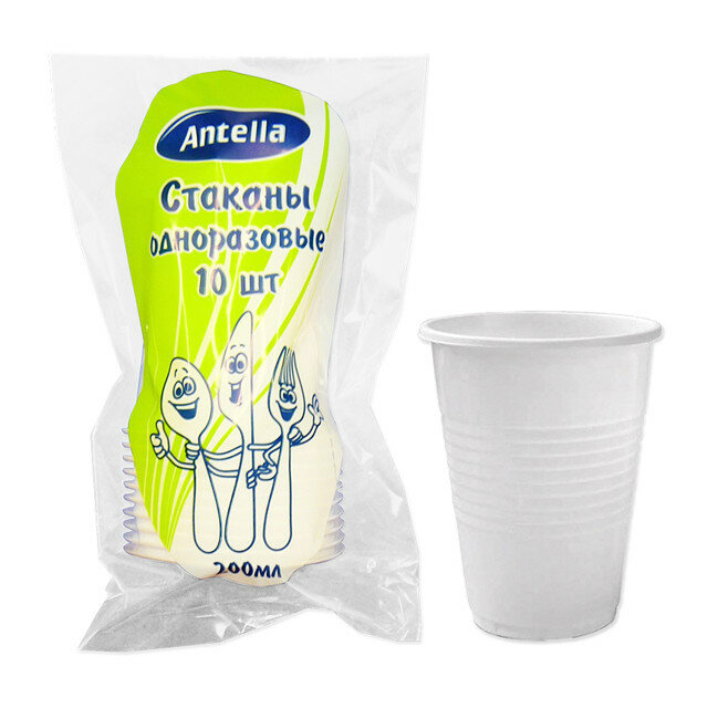 ANTELLA набор пластиковых стаканов 200 мл белый цвет 10 шт повседневная посуда для дома
