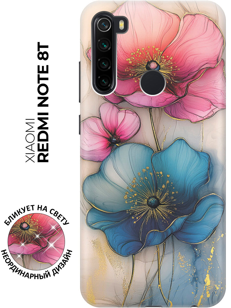 Силиконовый чехол на Xiaomi Redmi Note 8T с принтом "Голубые и розовые ирисы"