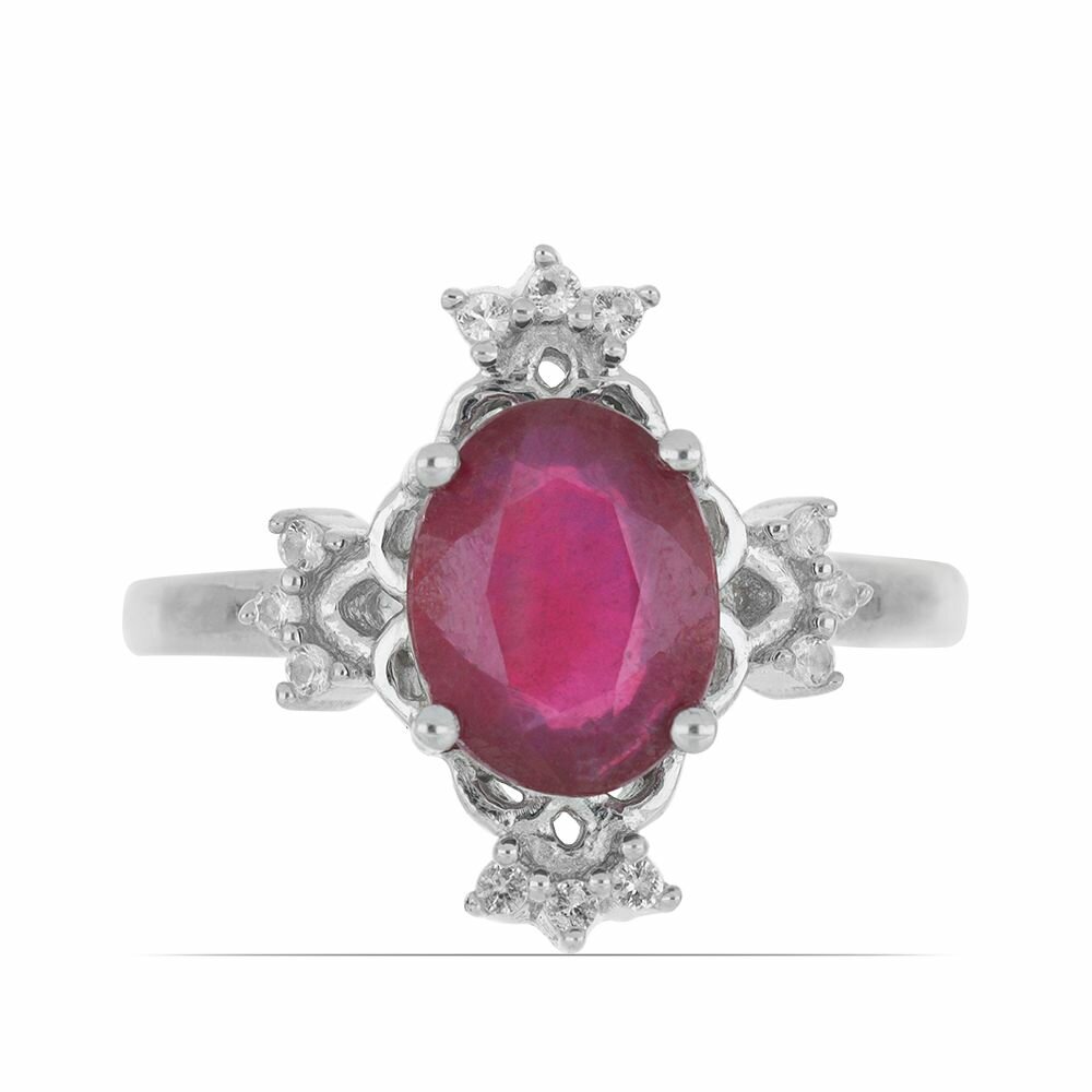 Кольцо, серебро, 925 проба, родирование, рубин, топаз