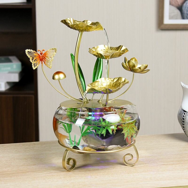 Настольный стеклянный аквариум для рыбы, украшение воды, офис, гостиная, крыльцо, ландшафтное украшение фонтана
