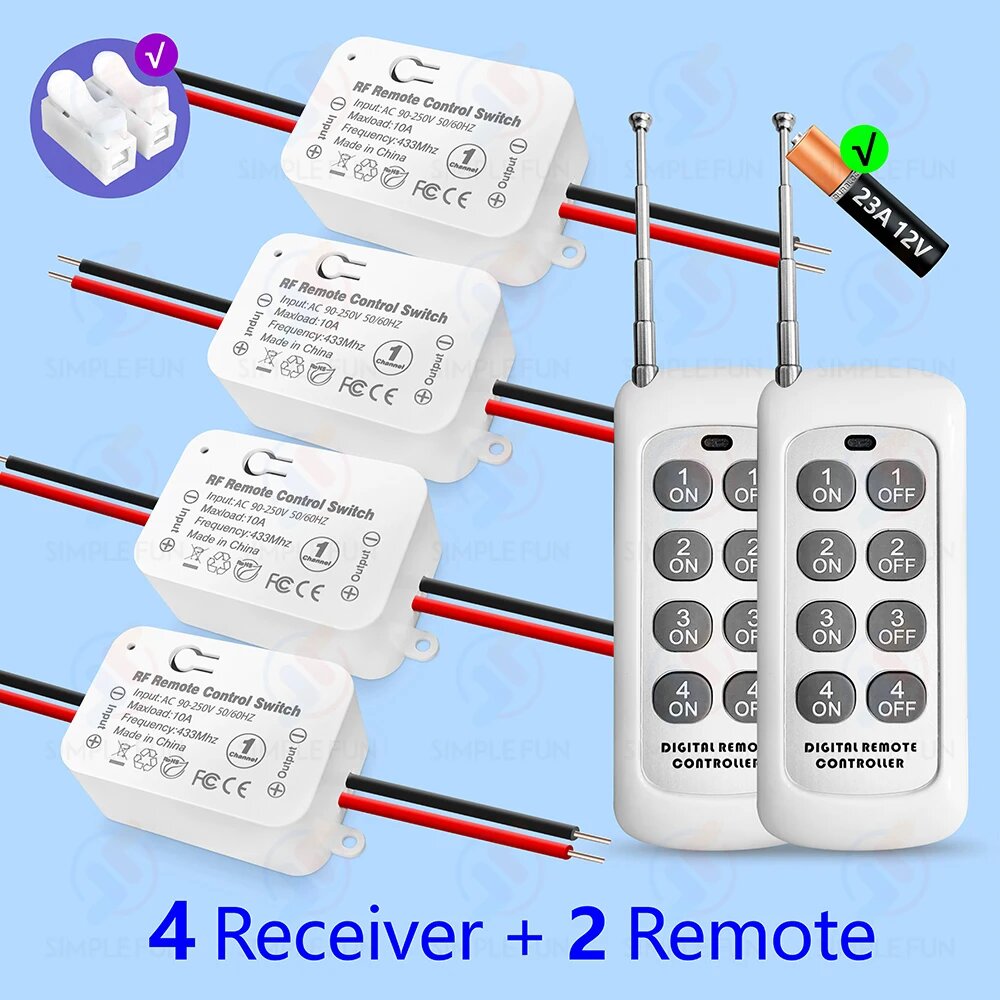RF Беспроводной выключатель 4 Receiver + 2 Remote