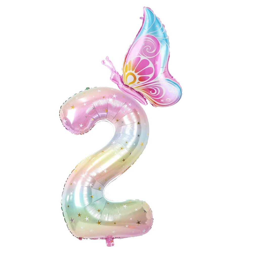 40-дюймовый градиентный красочный воздушный шар из фольги с большим номером 1-9, розовые воздушные шары-бабочки для девочек, сказочные украшения на день рождения, товары для вечеринок