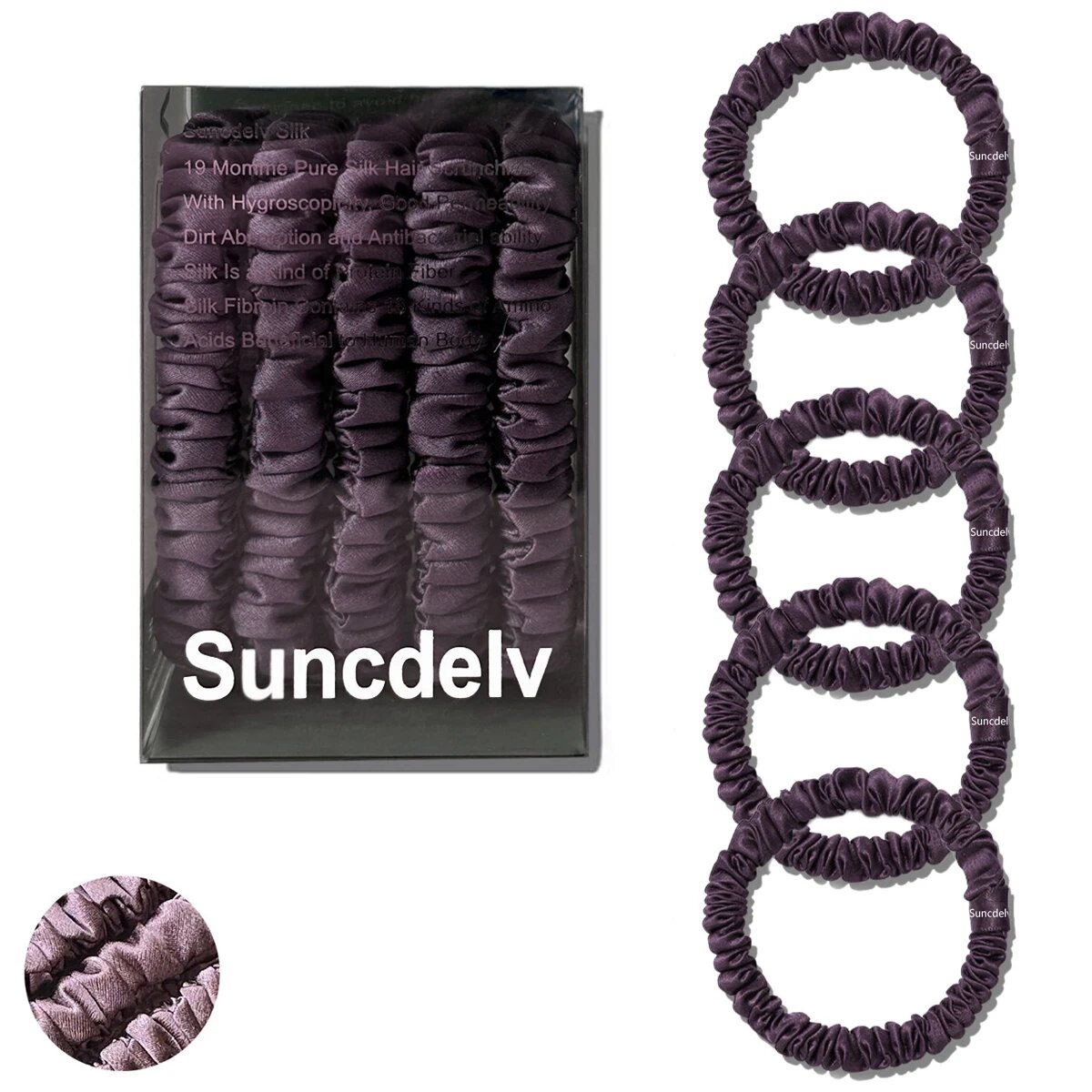 Фиолетовые шелковые резинки для волос Suncdelv, 6 шт