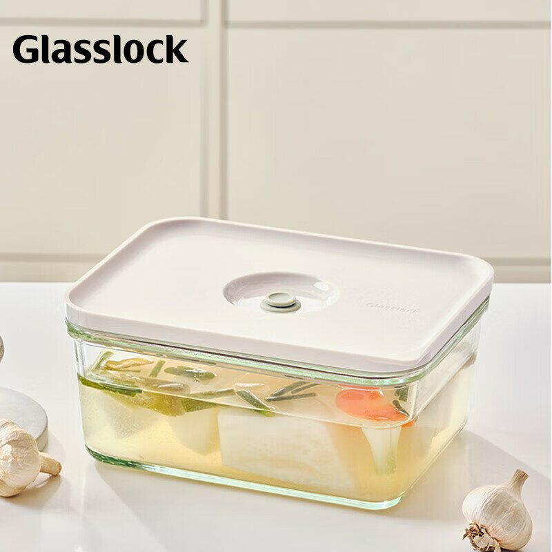 GLASSLOCK Вакуумный контейнер для еды 2300 мл, безопасный для микроволновки, стеклянный контейнер из закаленного стекла