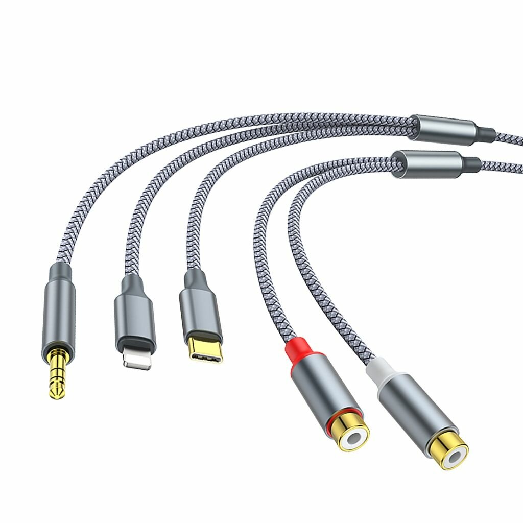 Аудиокабель Apple Type C с разъемом dual RCA-серый-порт 3,5 мм