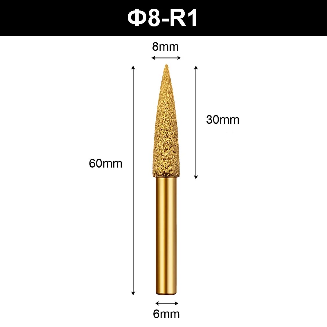 Алмазный бур NSOUR 6 мм для камня, чугуна и стали 8mm-R1-1 PCS
