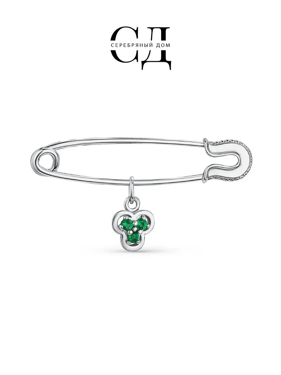 Брошь, 925 проба, родирование, фианит