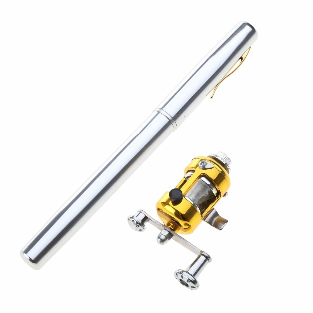 Мини-телескопическая портативная карманная ручка для рыбалки из алюминиевого сплава удочка + катушка