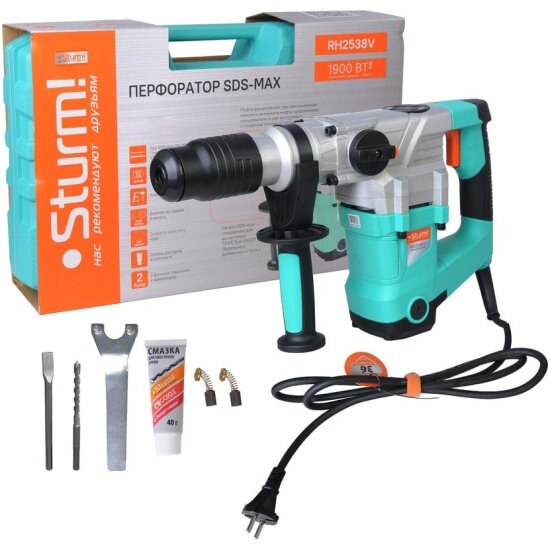 Перфоратор SDS-MAX Sturm! RH2538V 1900Вт, 10Дж, 4000уд/мин, 590об/мин, 2 режима, кейс,