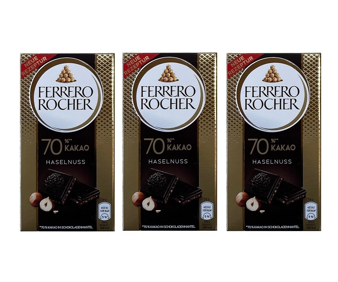 Ferrero Rocher шоколад темный с лесным орехом, 70%, (90г х 3 шт).