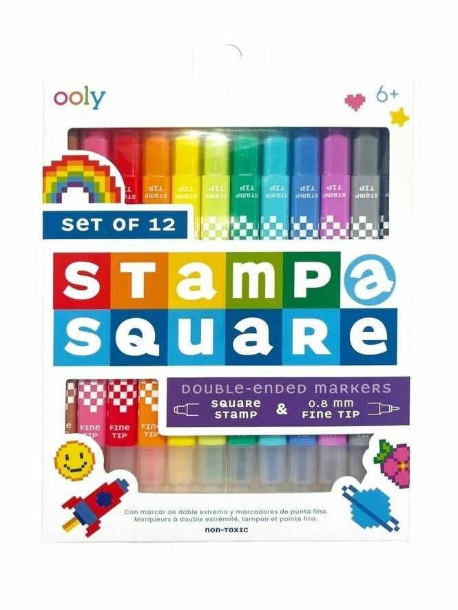 OOLY набор двусторонних фломастеров со штампами "Пиксели" 12 цветов для творчества