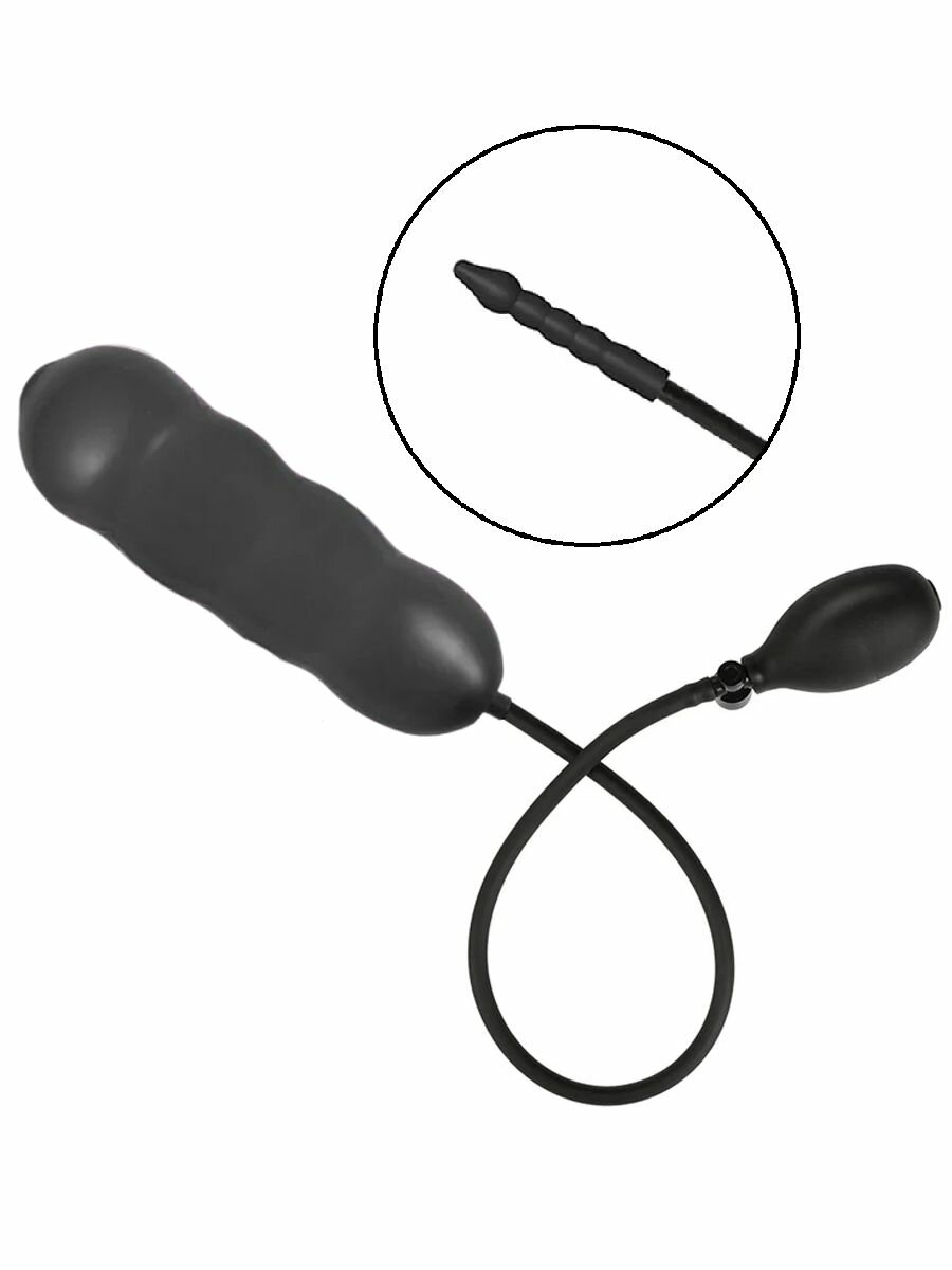 Надувной черный анальный расширитель с грушей, 7.5см