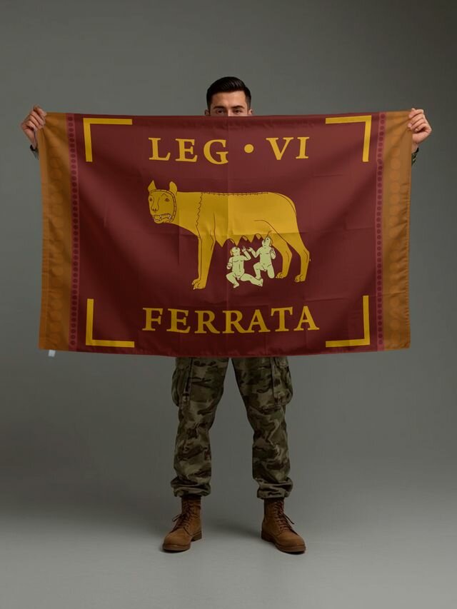 Флаг 6 Шестого легиона Римской империи, 90х135 см на шёлке для ручного древка