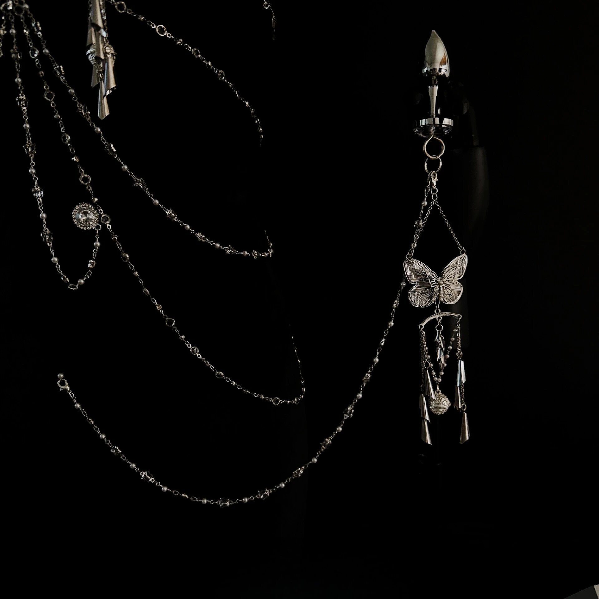 Сексуальная цепочка для тела, зажим для сосков-бабочек, массажер для груди, Anal plug-4.0cm