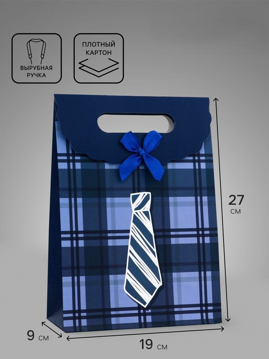 Подарочная коробка - пакет 5 шт. в наборе, упаковка с вырубной ручкой, Мужской галстук , 19х9х27 см
