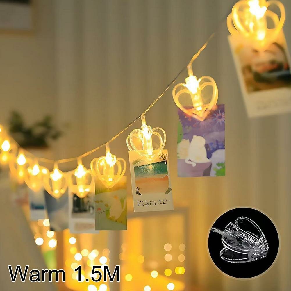 LED гирлянда с прищепками для фото, новогодние огни для открыток и фотографий