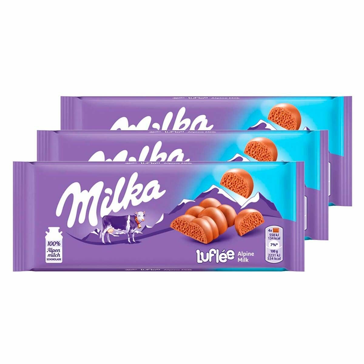 Шоколад Milka Bubbly Alpine Milk - Альпийское молоко (Европа), 90 г (3 шт) по 90 гр.