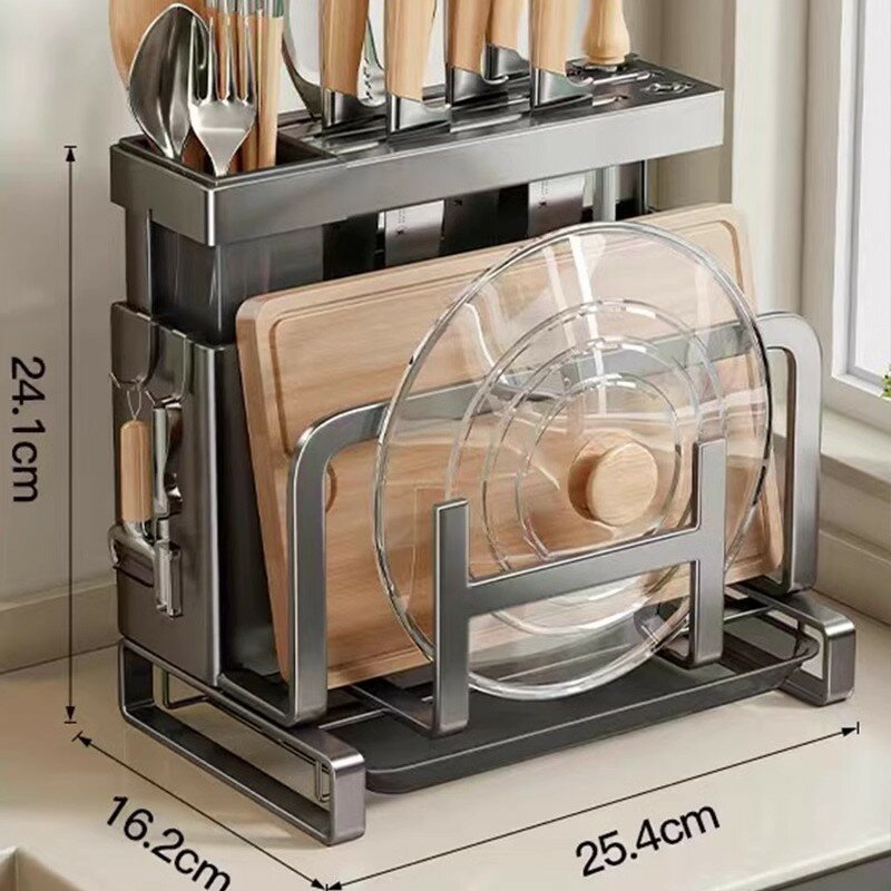 Стойка для кухонных ножей, стойка для хранения, держатель для крышек кастрюль и разделочных досок, многофункциональный органайзер для ножей и разделочных досок
