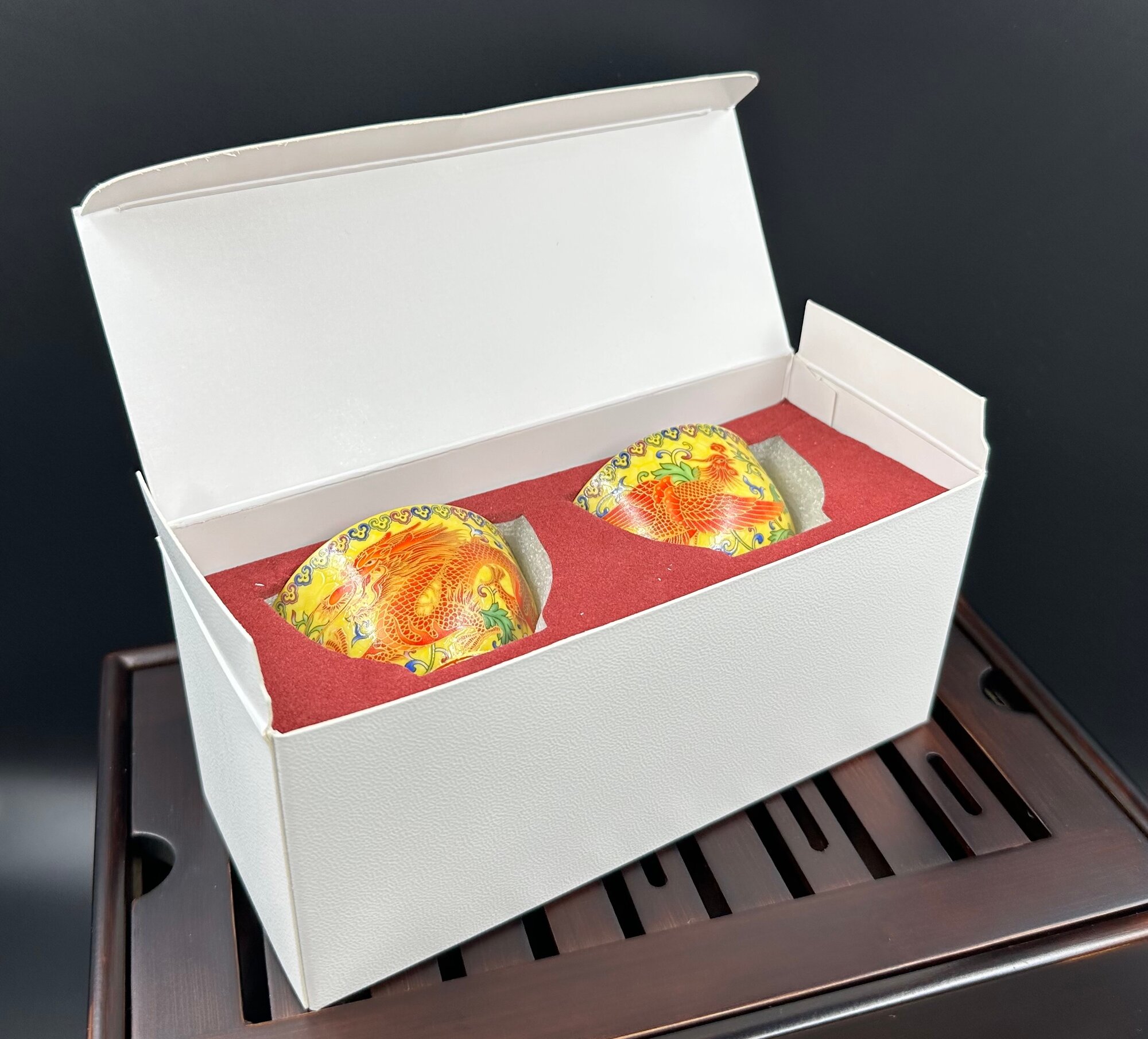 Набор их двух пиал: "Дракон и Феникс". Пиалы для чайной церемонии, 90 мл. каждая