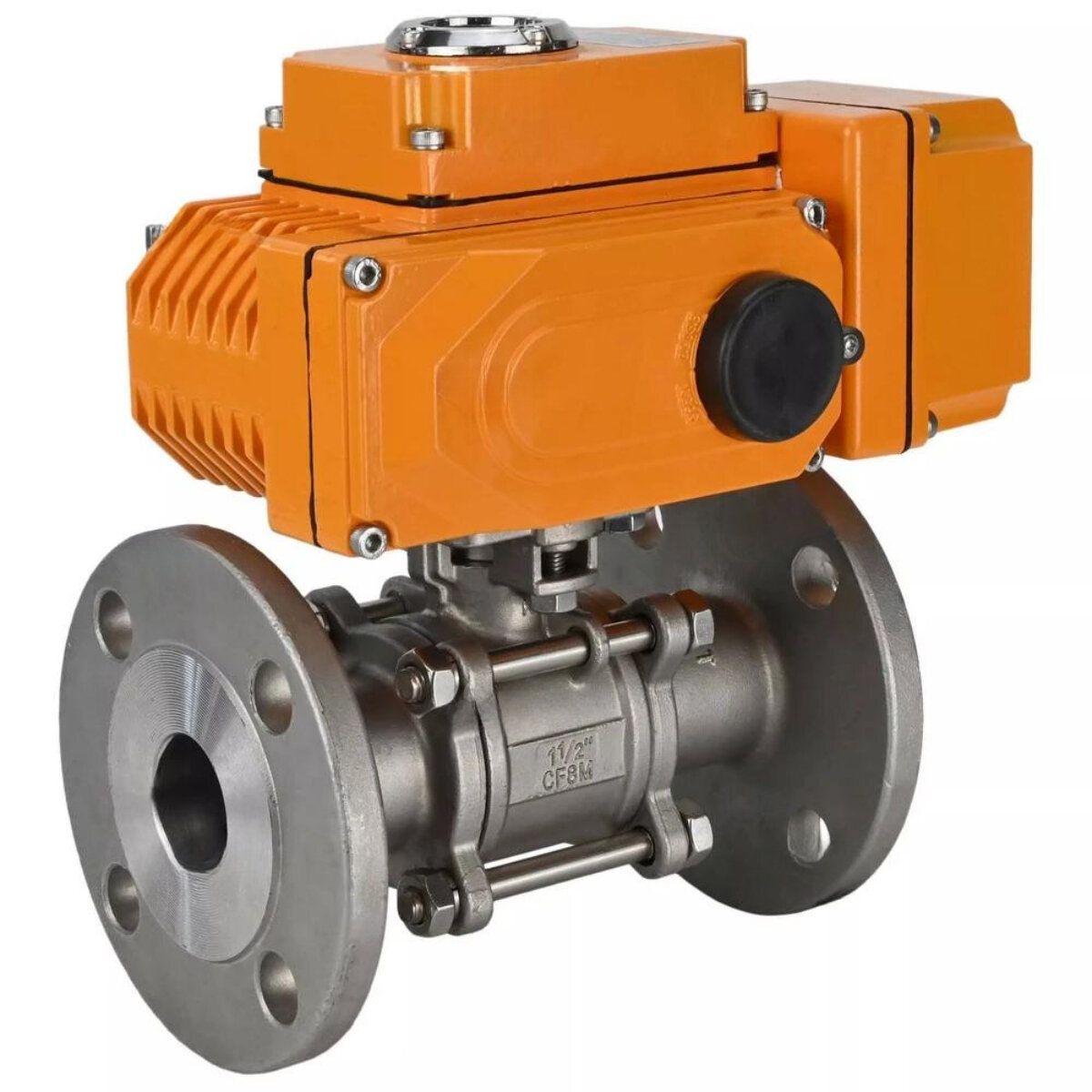 Кран шаровой DN.ru кшфпт.316.180 Ду100 Ру16 полнопроходной трехсоставной, фланцевый, нержавеющая сталь 316, уплотнение - PTFE, 22х22, F10, WDVF, с электроприводом четвертьоборотным DN. ru QT2-020 220В (опрессовано)