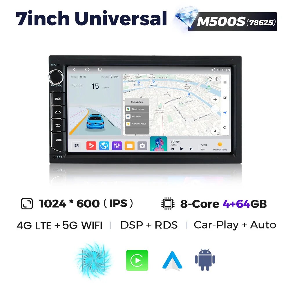 MEKEDE 7-дюймовый универсальный 2Дин Android автомагнитола 8-ядерный 8G+256G беспроводной M500S 4-64
