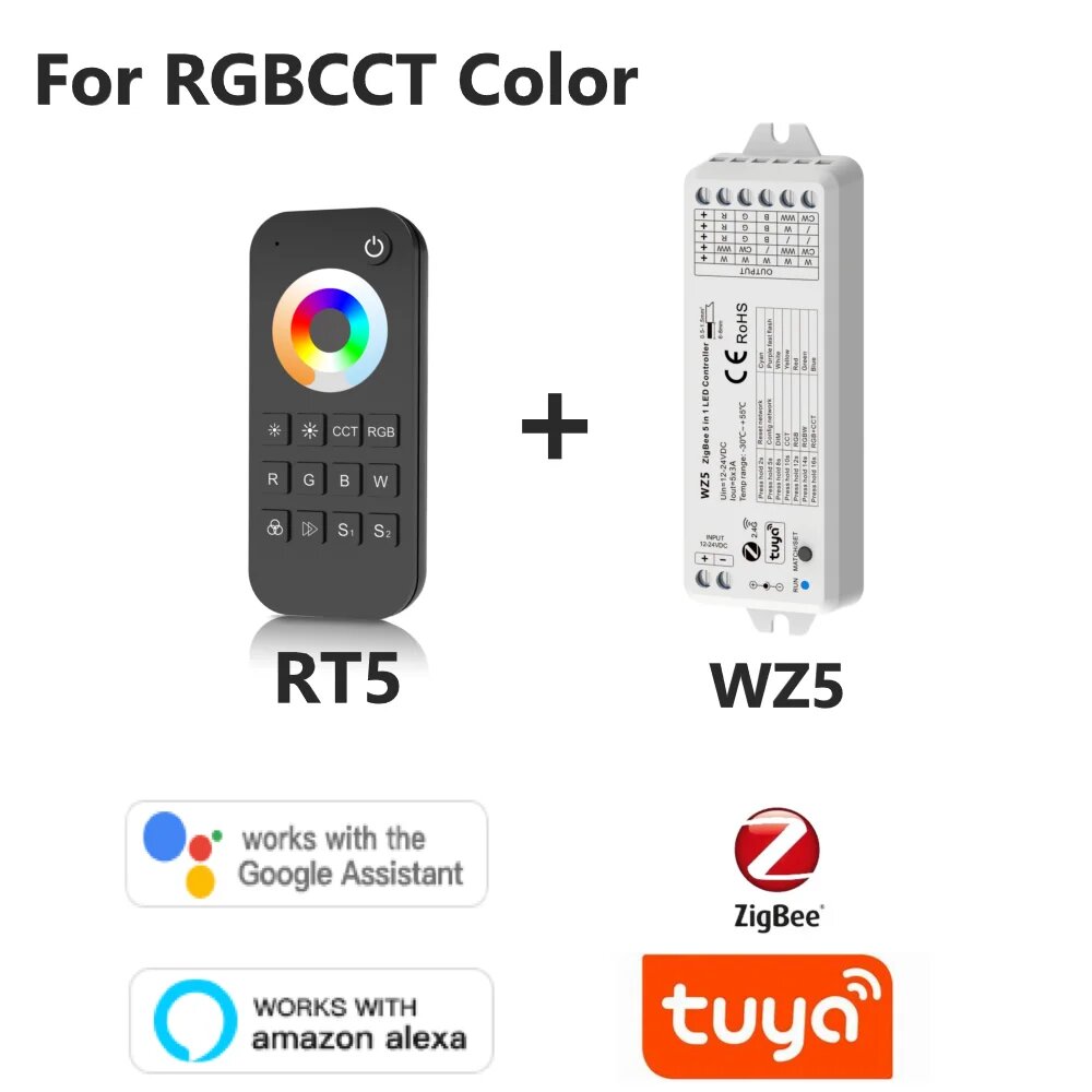 RT5 и WZ5 RGB CCT контроллер для LED ленты, Zigbee, Tuya