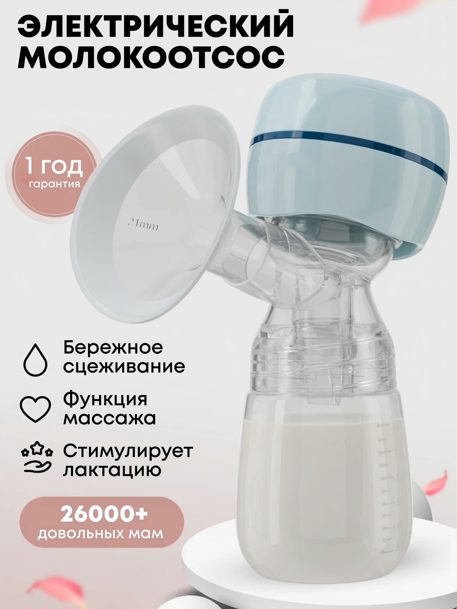 Молокоотсос элек трический , голубой, 3 режима, USB- зарядка