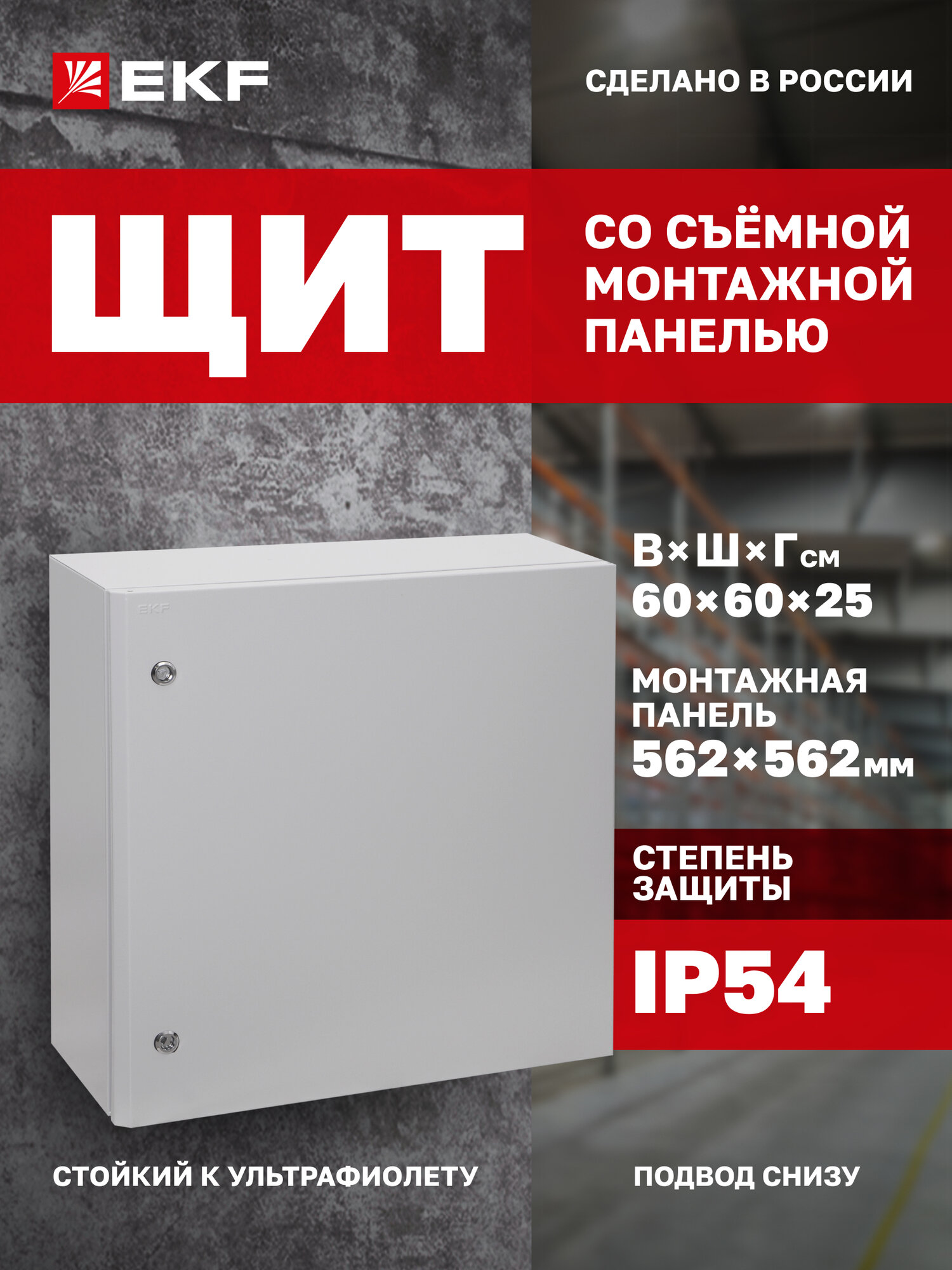 Щит с монтажной панелью ЩМПг-60.60.25 PROXIMA EKF, IP54, 600х600х250 мм, металлический, навесной