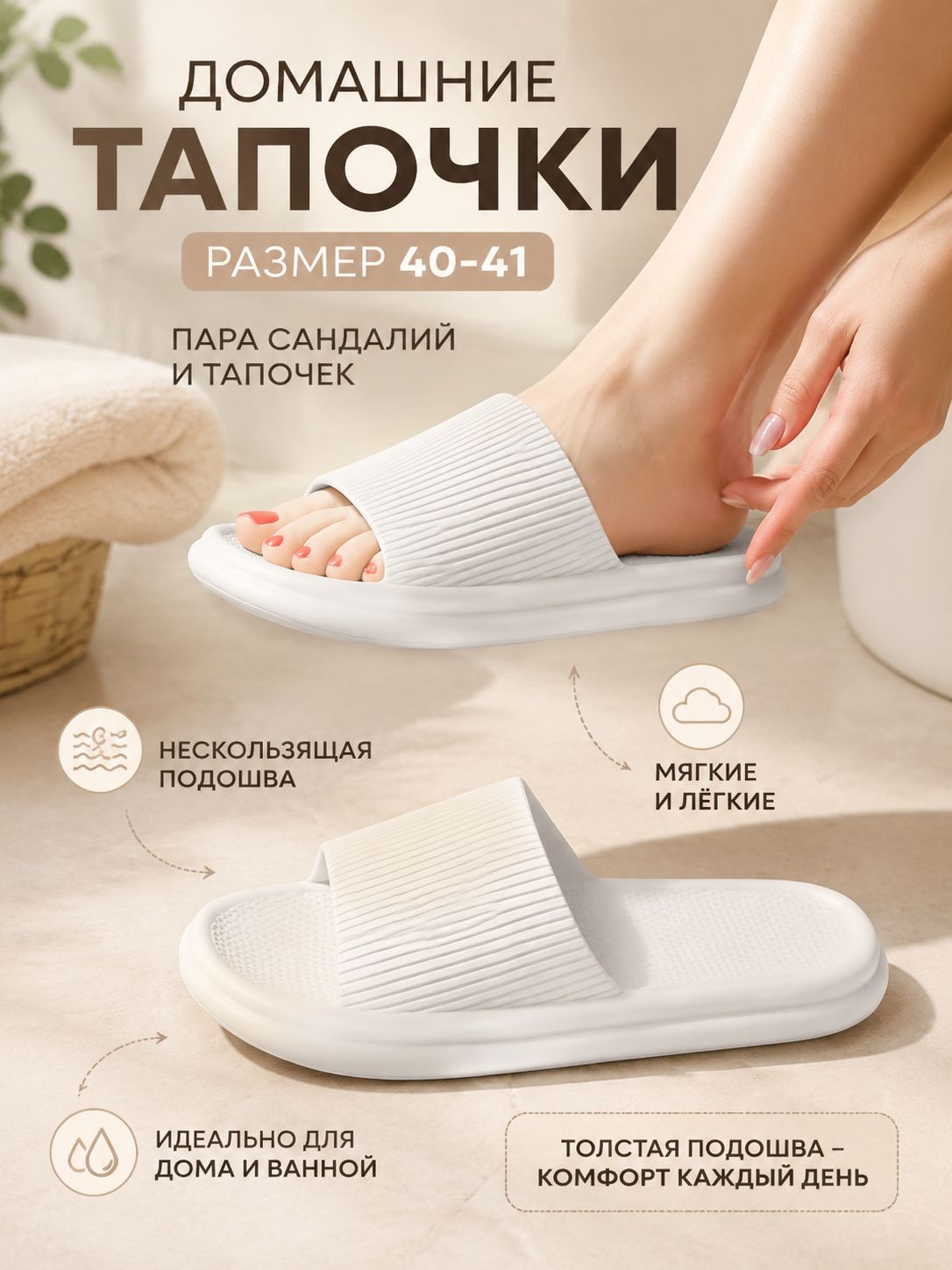 Шлёпанцы , размер 39-40, белый