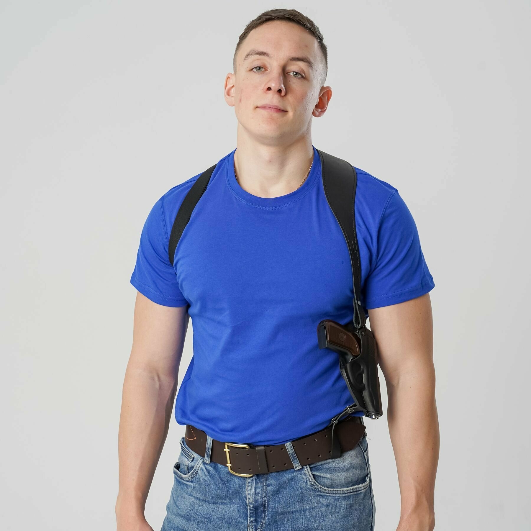 Кобура оперативная вертикальная для наплечная на резинке, формованная с плечевыми ремнями, вертикального ношения