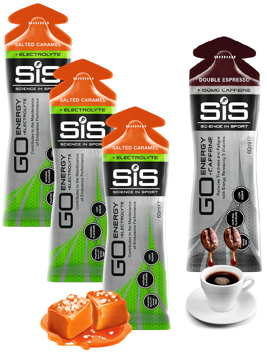 Гель питьевой SCIENCE IN SPORT (SiS) GO Energy MIX-31 4 x 60 мл, Соленая карамель, Двойной эспрессо