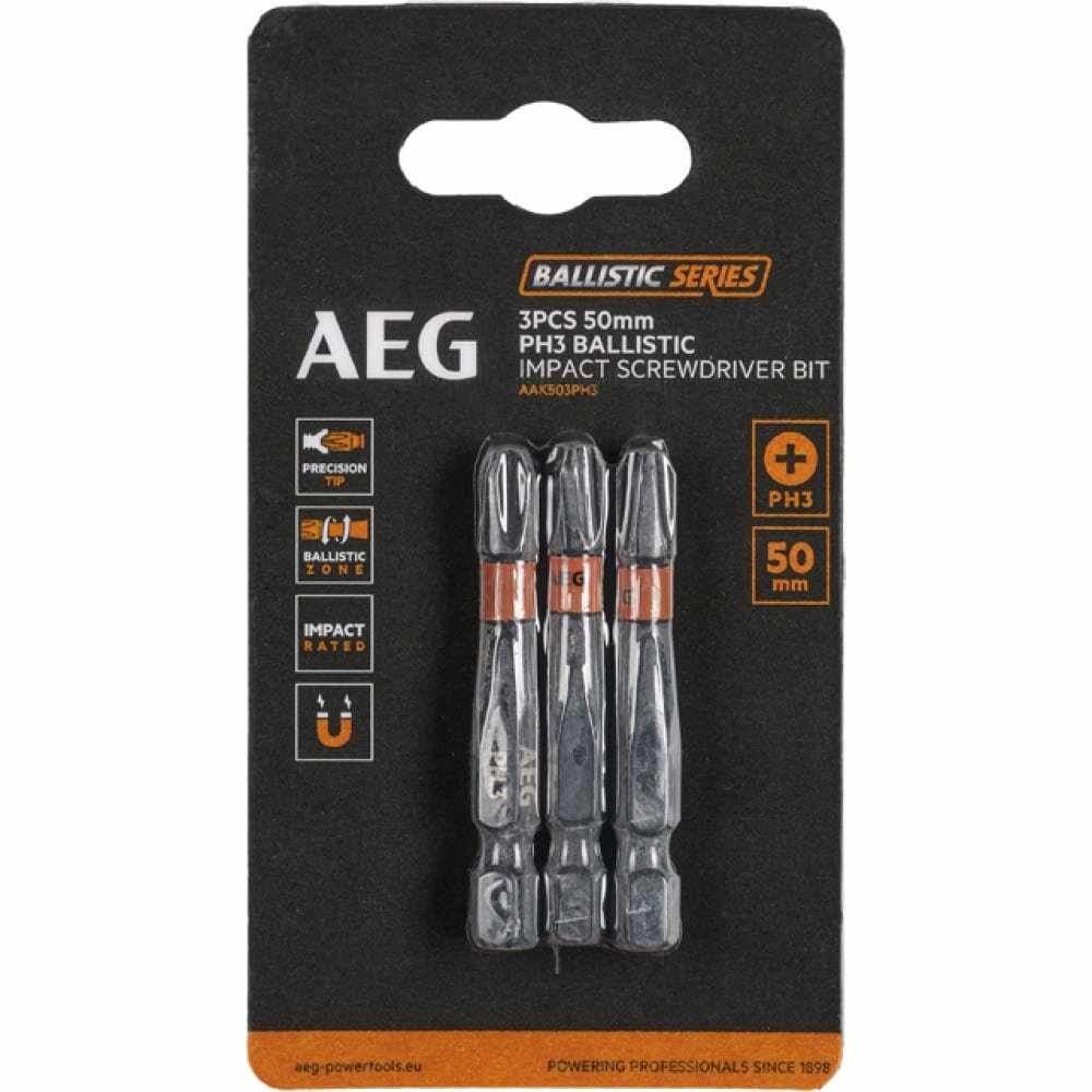 Биты ударные AAK503PH3 (3 шт; PH3; 50 мм) AEG 4932479182, с ударными шуруповертами